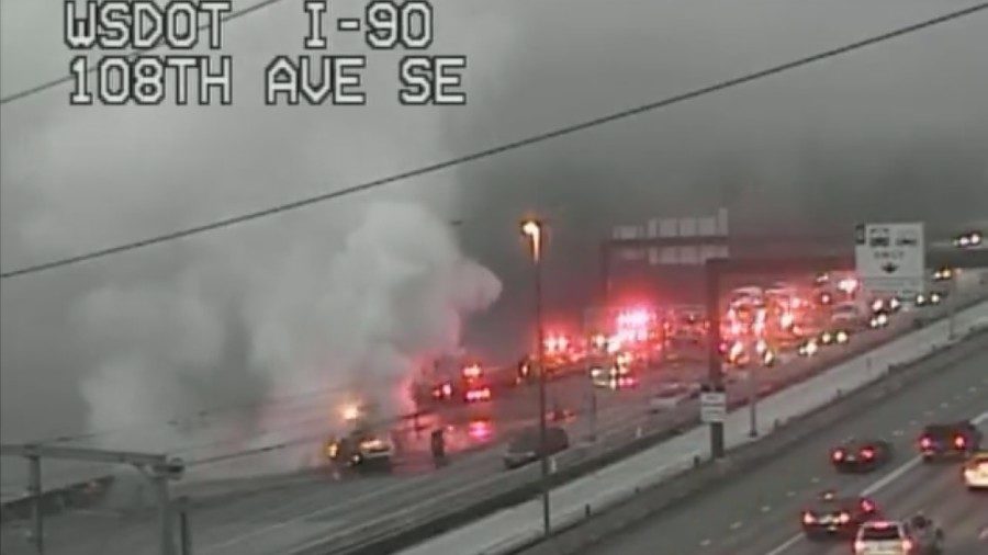 Eastbound I-90 bridge fully re-opened after multiple car fires
