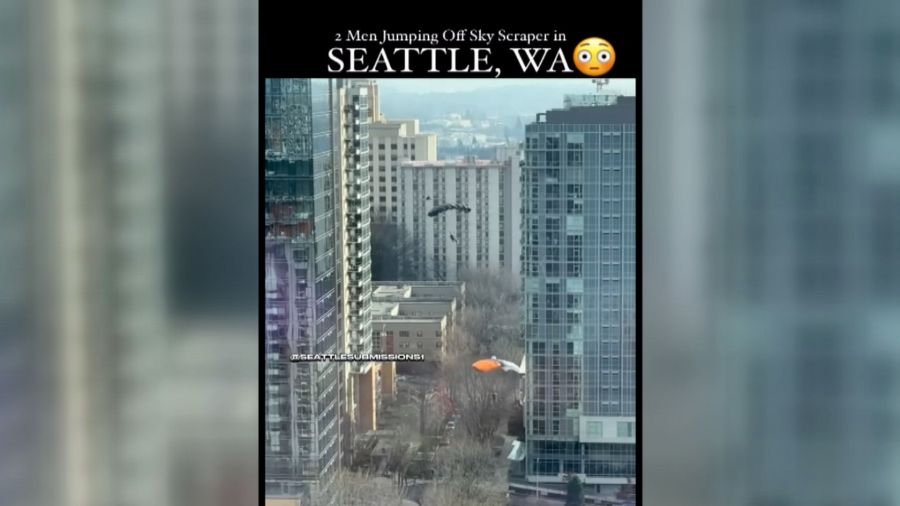 Video shows base jumpers’ daring dive off Seattle skyscraper ...